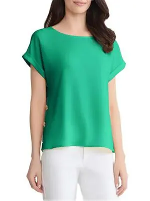 Jones New York Button Side Short Sleeve Top - Kelly