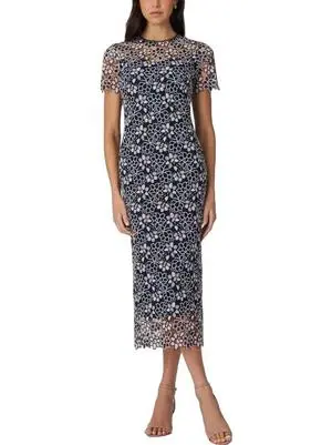 Shoshanna Kiriya Teresina Lace Pencil Dress - Navy/blush