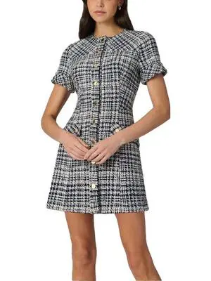 Shoshanna Haisley Houndstooth Tweed Mini Dress - Navy/ivory