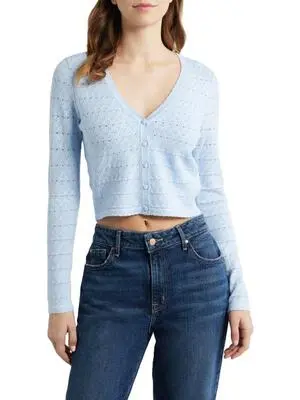ALL IN FAVOR Pointelle V-neck Crop Cardigan - Periwinkle