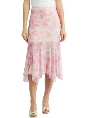 ALL IN FAVOR Floral Chiffon Midi Skirt - Pink Floral