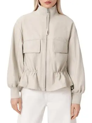 ALLSAINTS Flor Leather Peplum Jacket Off White