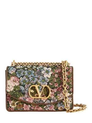 Valentino Garavani Floral-embroidered Cotton-canvas Shoulder Bag - Multicolor/tabac Brown