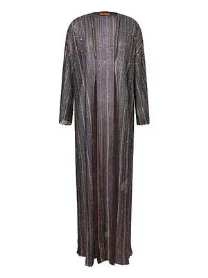 Missoni Herringbone-stripe Metallic-knit Long Cardigan - Dark Brown