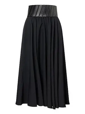 Alaïa Pleated Wool Midi Skirt With Belt - Noir