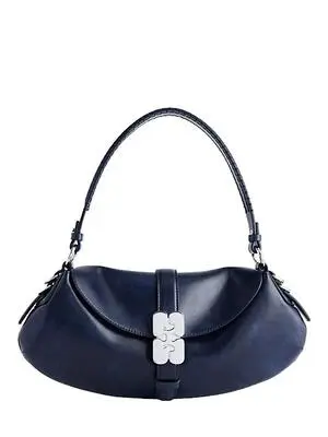 GANNI Kat Baguette Leather Shoulder Bag - Naval Academy
