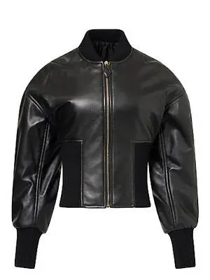 Alaïa Leather Cinched Bomber Jacket - Noir Alaia