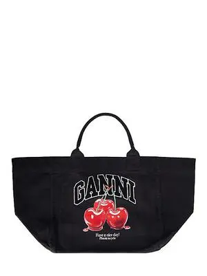 GANNI Cherry-print Cotton-canvas Xxl Shopper Tote Bag - Phantom