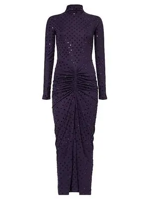 Alaïa Draped Embellished Maxi Dress - Aubergine Noir