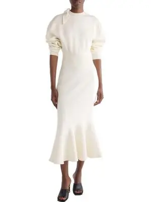 Givenchy Long Sleeve Bow Trumpet Sweater Dress - Ivory