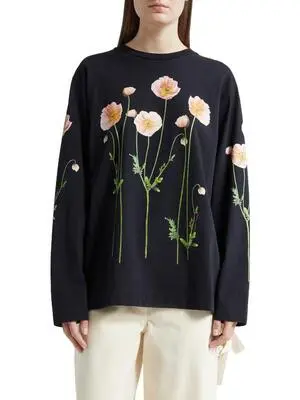 Simone Rocha Poppy Field Print Long-sleeve T-shirt - Black