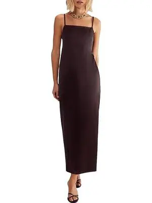 Nasty Gal Satin Square Neck Maxi Slip Dress - Chocolate