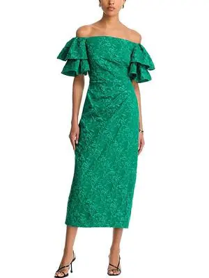 Eliza J Off-the-shoulder Midi Dress - Jade