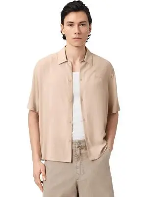 ALLSAINTS Baron Embroidered Boxy Shirt - Taupe