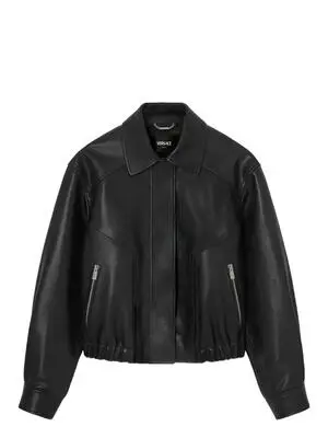 Versace Buffalo Leather Zip Jacket - Black