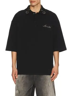 Amiri Stud Collar Oversized Polo - Black