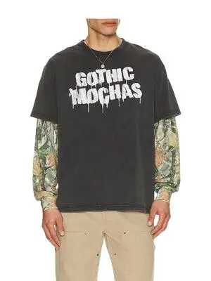 GOTHICMOCHAS Stencil Spray Layered Long Sleeve Tee In Black - Camo