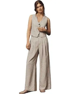 Maeve The Avery Linen High-rise Wide-leg Dot Trousers - Black Dot