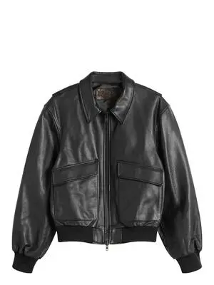 NOTHING WRITTEN Classic Leather Flight Jacket