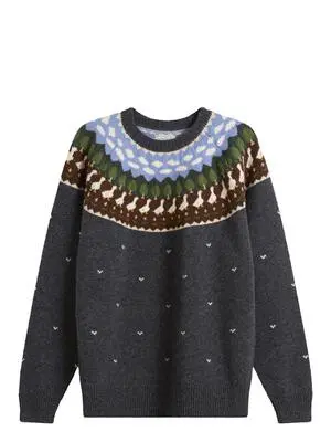 UNLIKELY DRY GOODS Fair Isle Duck Knit Sweater - Charcoal Gray
