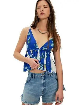 Free People Tillie Babydoll Top - Blue Combo