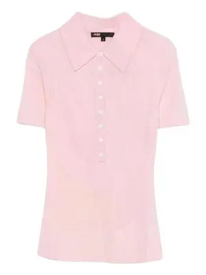 Maje Buttoned Ribbed Polo Shirt - Pink