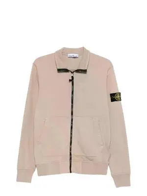 Stone Island Zip-up Sweater With Logo Patch - Neutrals