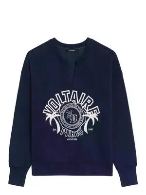 Zadig&Voltaire Graphic-embroidery T-neck Sweatshirt - Blue