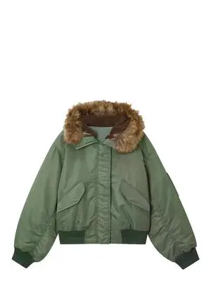 JUUN.J Faux-fur Hood Bomber Jacket - Green