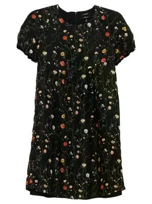 R13 Floral Puff-sleeve Dress - Black