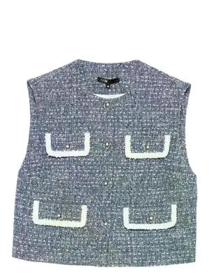 Maje Button-front Sleeveless Tweed Top - Blue