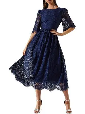 Coast Lace Short Sleeve Midi Dress - Navy