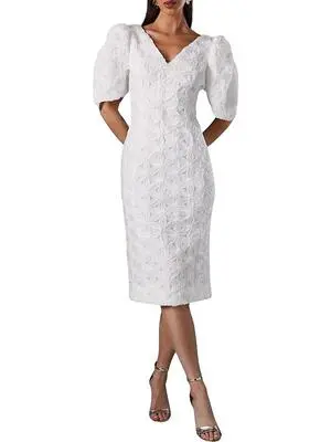 Coast Floral Pleated Sleeve Pencil Dress - Ivory