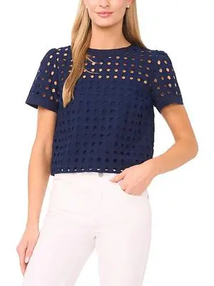 CECE DUPRAZ Circle Eyelet Embroidered Top - Classic Navy