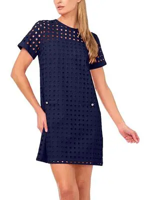 CECE DUPRAZ Circle Eyelet Shift Dress - Classic Navy