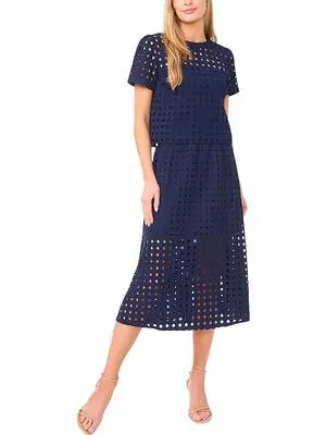 CECE DUPRAZ Circle Eyelet Midi Skirt - Classic Navy