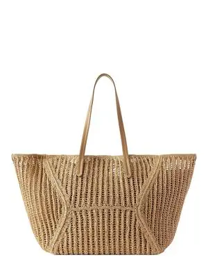 Brunello Cucinelli Leather-Trimmed Woven Tote Neutrals