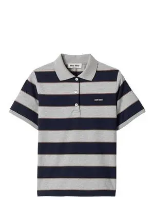 Miu Miu Striped Jersey Polo Shirt - Blue/grey