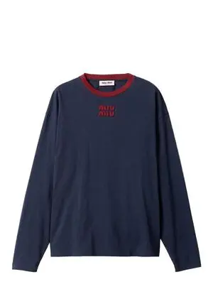 Miu Miu Long-sleeved Cotton Jersey T-shirt - Blue/burgundy