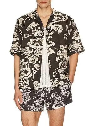 Commas Painted Peonies Bowling Shirt - Black