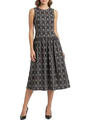 QUINCY MAE Paisley Cotton Fit & Flare Midi Dress - Black Floral
