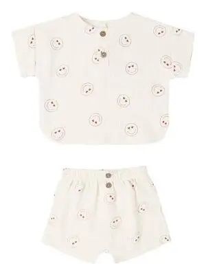 QUINCY MAE Organic Cotton Henley Top And Shorts Set - Natural