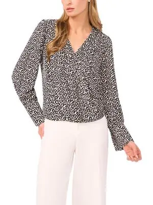 Halogen Dot Flower Print Long Sleeve Wrap Top - Birch