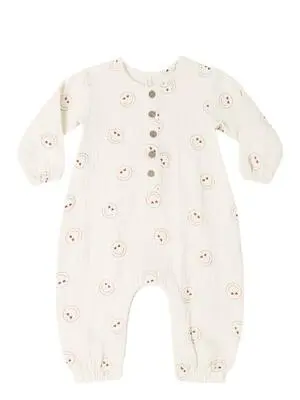 QUINCY MAE Heart Eyes Print Organic Cotton Romper - Natural