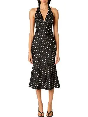 NIA Polka Dot Halter Neck Slipdress - Black