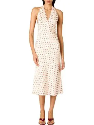 NIA Polka Dot Halter Neck Slipdress - Ivory/cherry