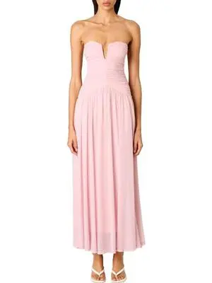 NIA Ruched Strapless Chiffon Maxi Dress - Cameo Pink