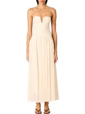 NIA Ruched Strapless Chiffon Maxi Dress - Ivory