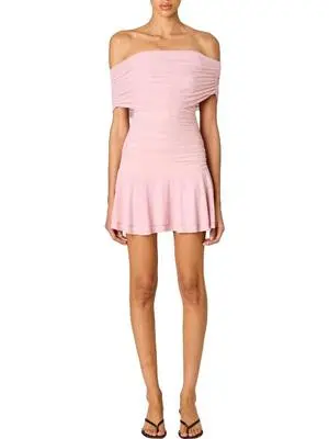 NIA Off-the-shoulder Mesh Minidress - Cameo Pink