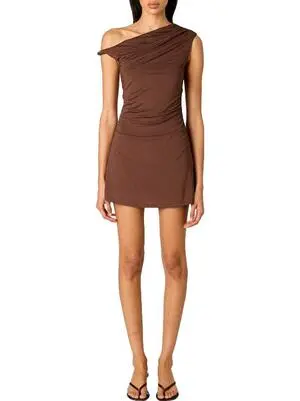 NIA Noa One-shoulder Mini Dress - Chocolate